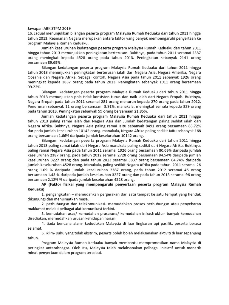 Jawapan ABK STPM 2019 | PDF