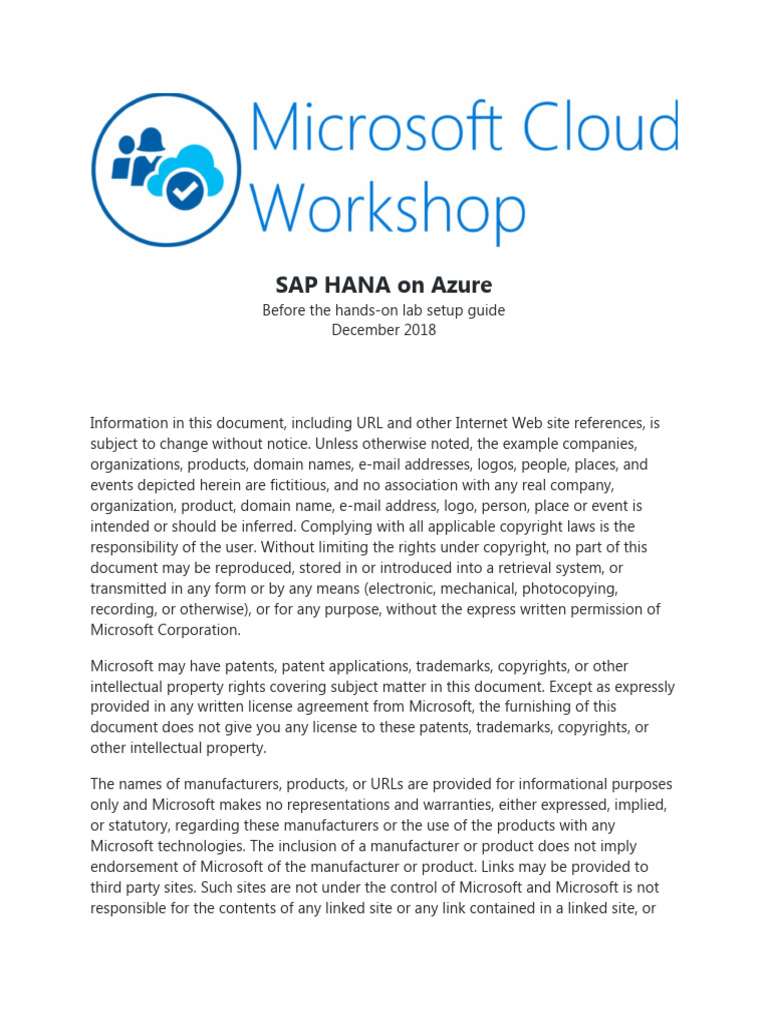 SAP HANA On Azure Hands On Labs | PDF | Microsoft Azure | Virtual Machine