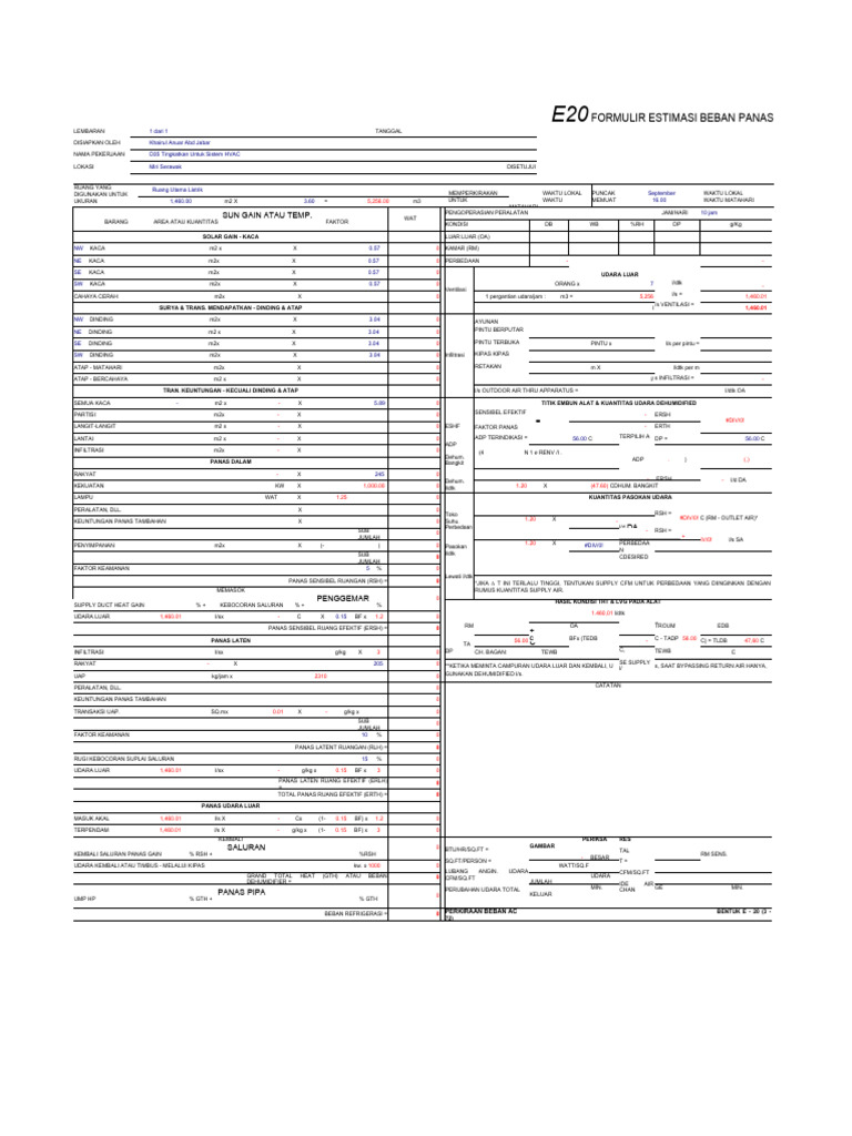Estimasi Beban Panas E20 Form-SI | PDF