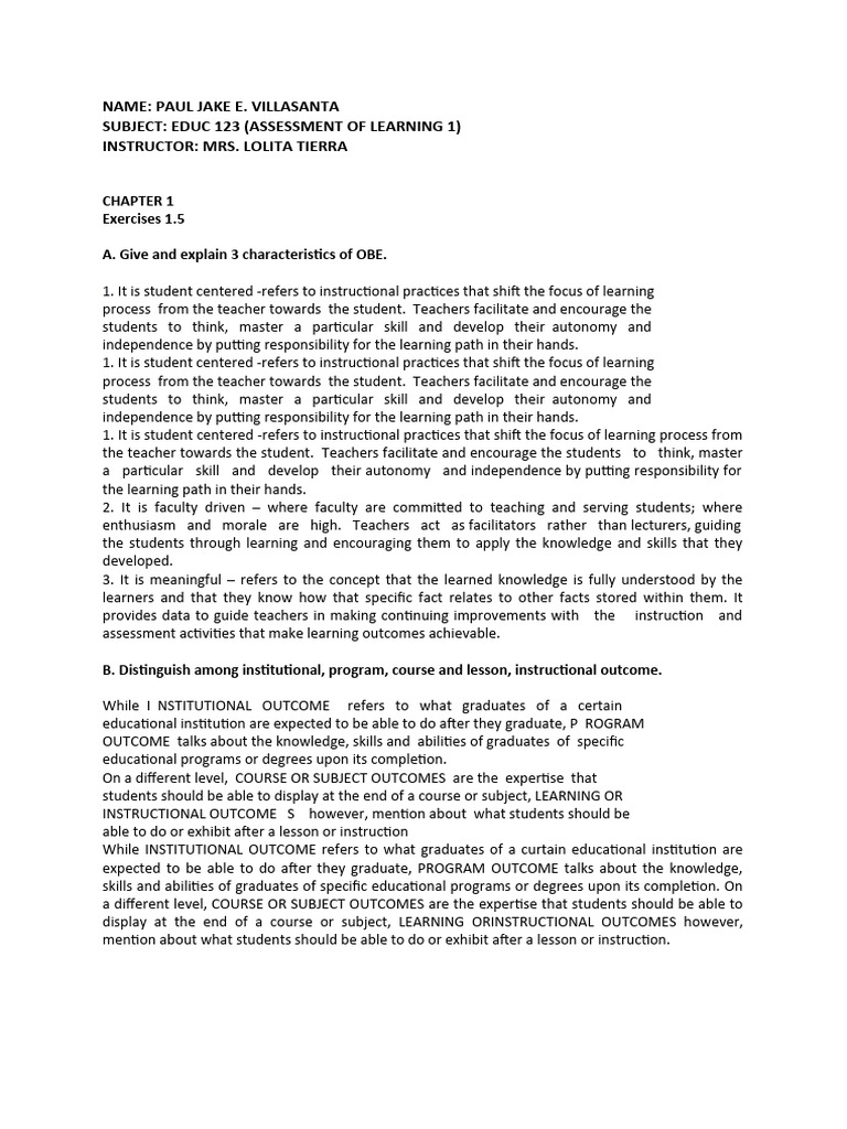 EDUC-123-ASSESSMENT-OF-LEARNING | PDF | Educational Assessment | Learning