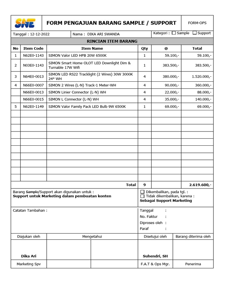 Form Pengajuan Barang Sample - Marketing | PDF