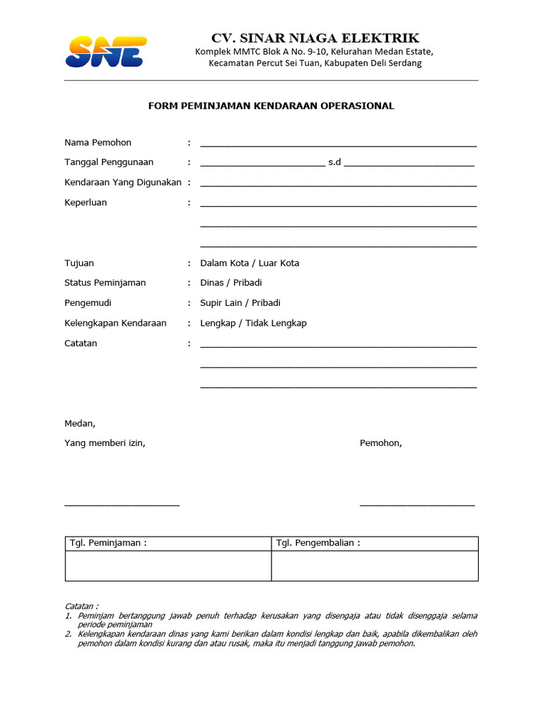 Form Pengajuan Piinjam Kendaraan | PDF