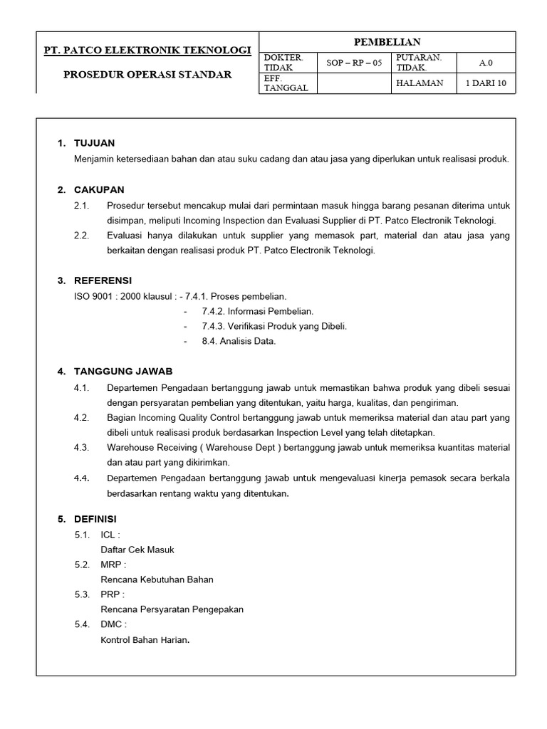 SOP Pembelian | PDF