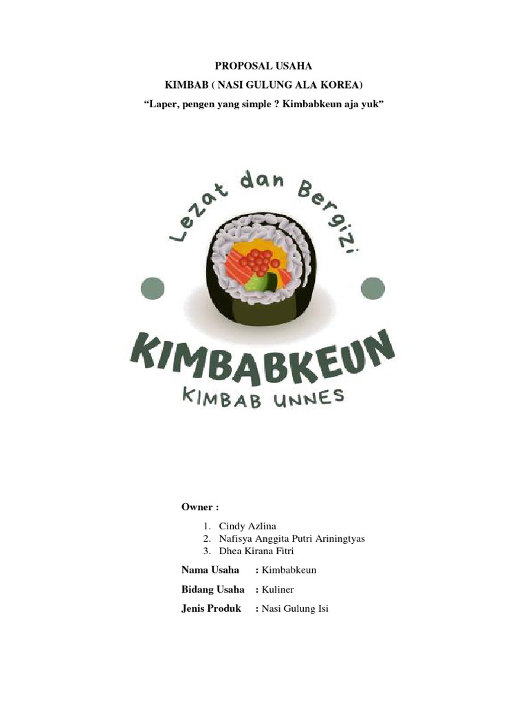 Proposal Usaha Kimbabkeun | PDF | Memasak, Makanan, & Anggur