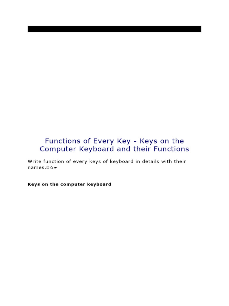 Functions of Every Key - Keys On The Computer Keyboard and Their ...