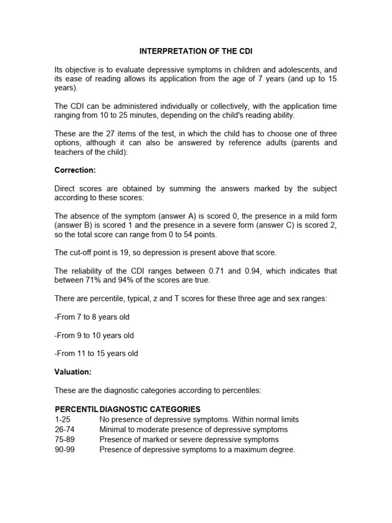 CDI Interpretation of SCALES | PDF | Major Depressive Disorder ...