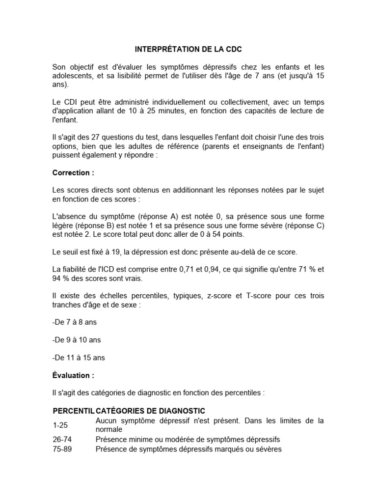 Interprétation CDI Des BALANCES | PDF | Dépression (psychiatrie ...