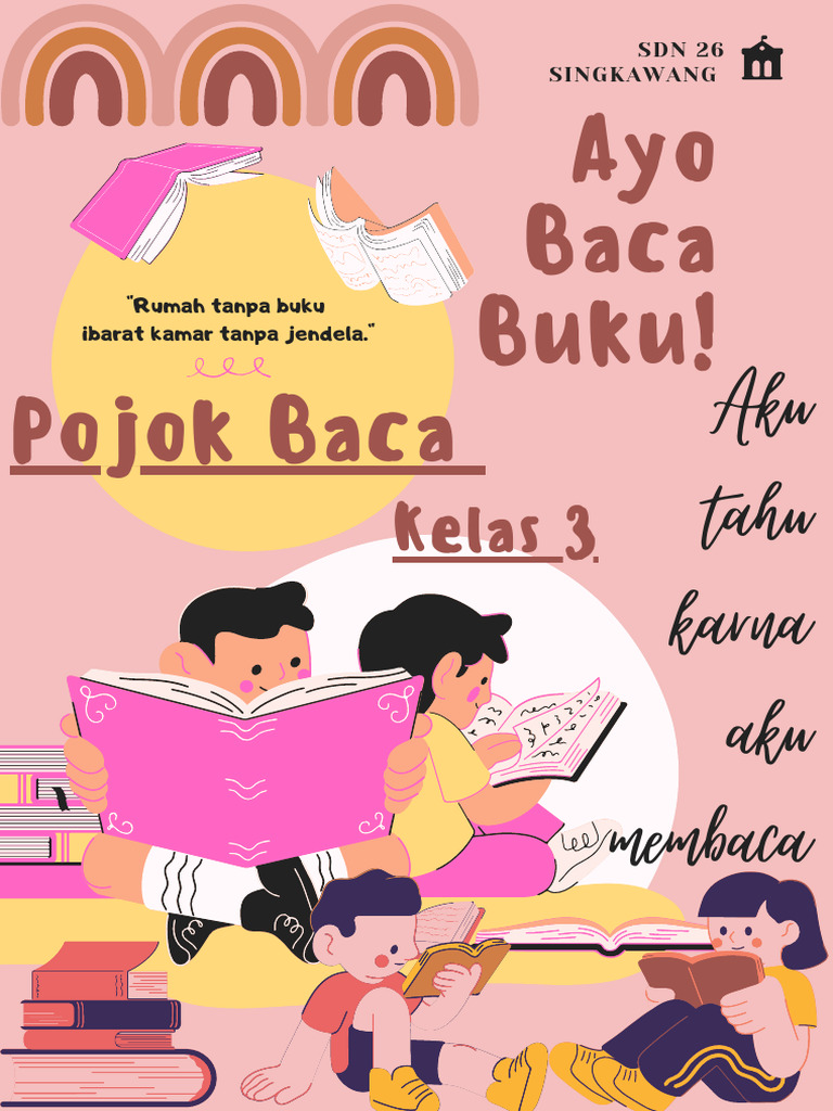 Poster Ajakan Membaca Ceria Merah Muda | PDF
