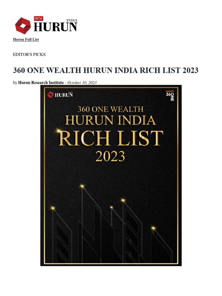 Hurun India Rich List 2023 Insights | PDF