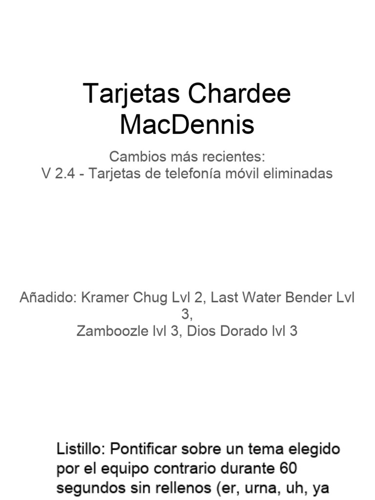 Tarjetas Chardee MacDennis 2.4 | PDF | Deportes y actividades al aire libre