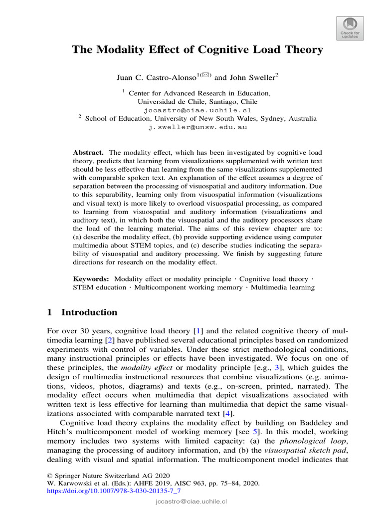 The Modality Effect of Cognitive Load Theory | PDF | Working Memory | Memory