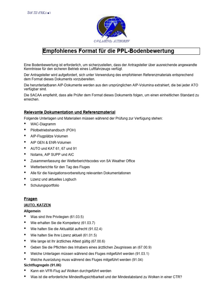 SA CAA PPL-Testgeländebewertung | PDF