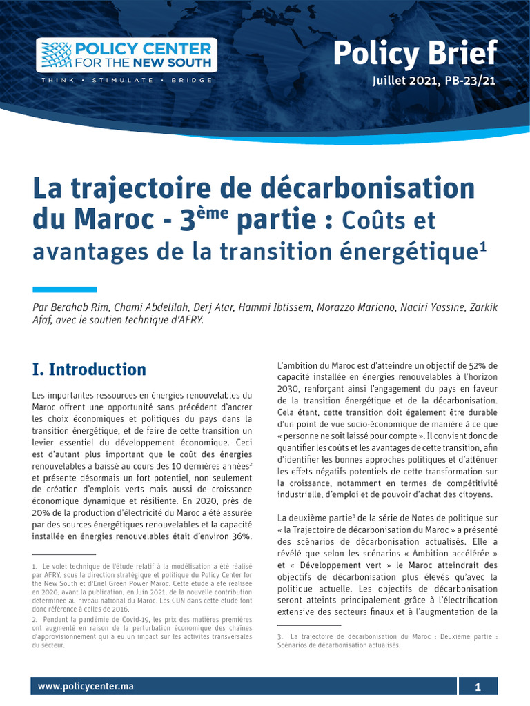 Coûts et avantages de la décarbonisation au Maroc | PDF | Décarbonation ...