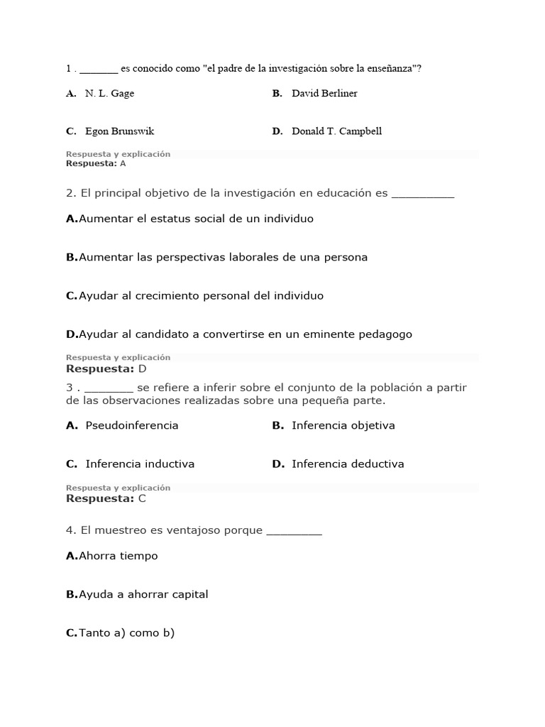 METODOLOGÍA DE INVESTIGACIÓN PREGUNTAS MCQ CON RESPUESTAS | PDF | Muestreo (Estadísticas ...