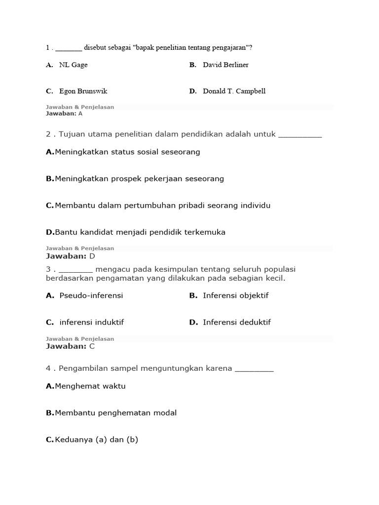 METODOLOGI PENELITIAN Soal MCQ Beserta Jawabannya | PDF