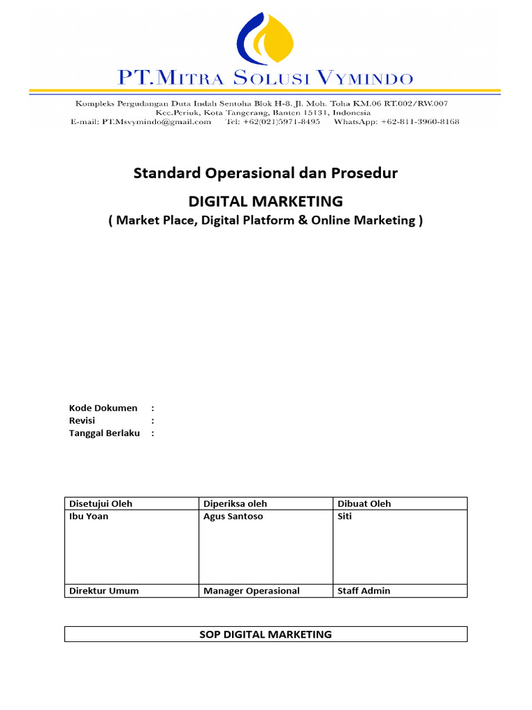 SOP Digital Marketing PT MSV | PDF | Bisnis