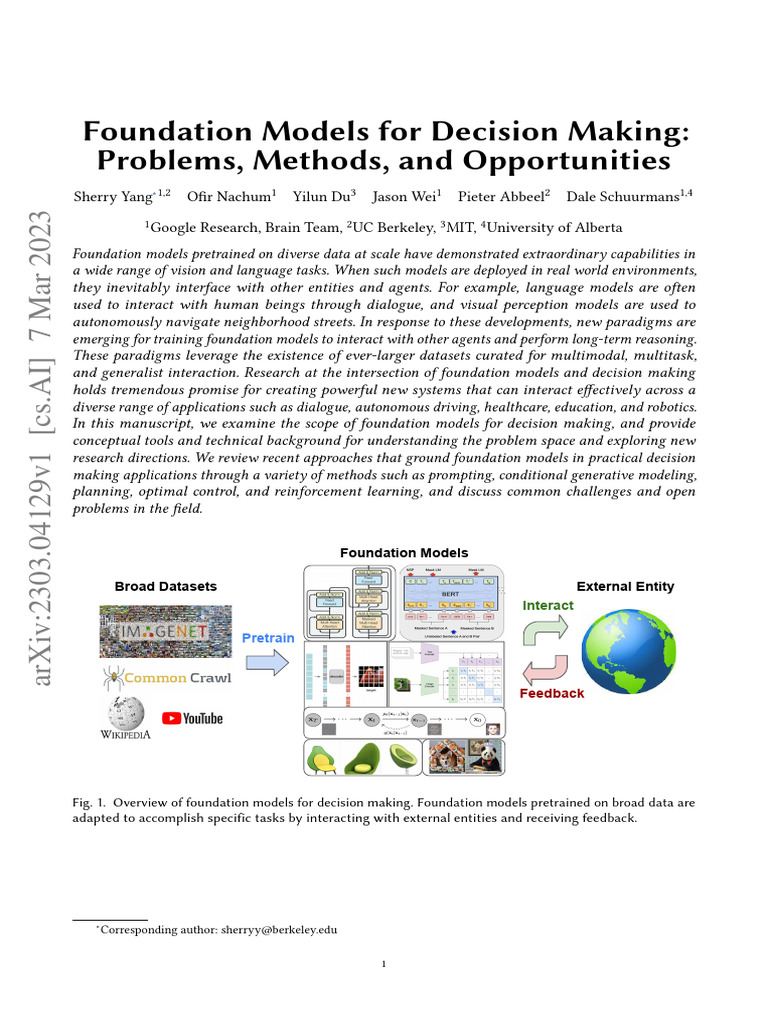Foundation Models For Decision Making - Problems, Methods, and ...