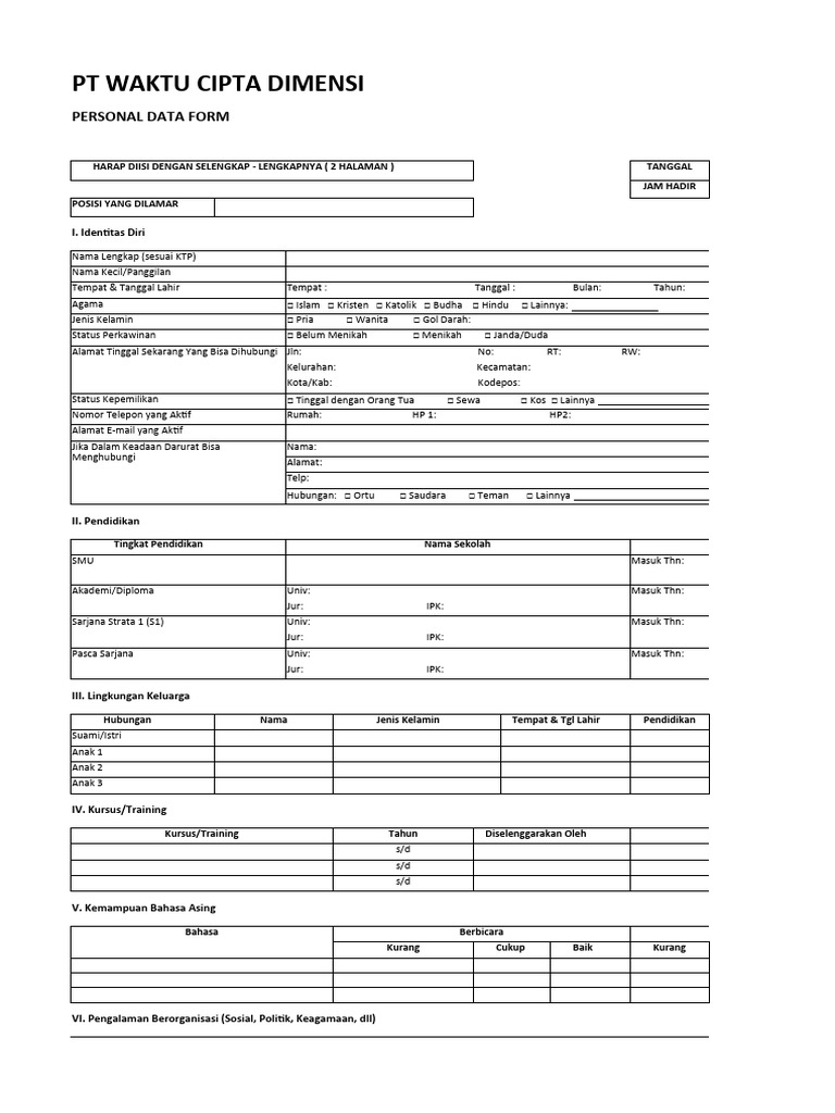 Personal Data Form Kandidat | PDF