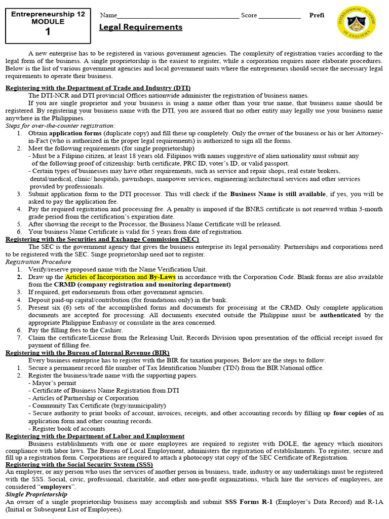 Module 1 - Legal Requirements | Download Free PDF | Sole Proprietorship | Business