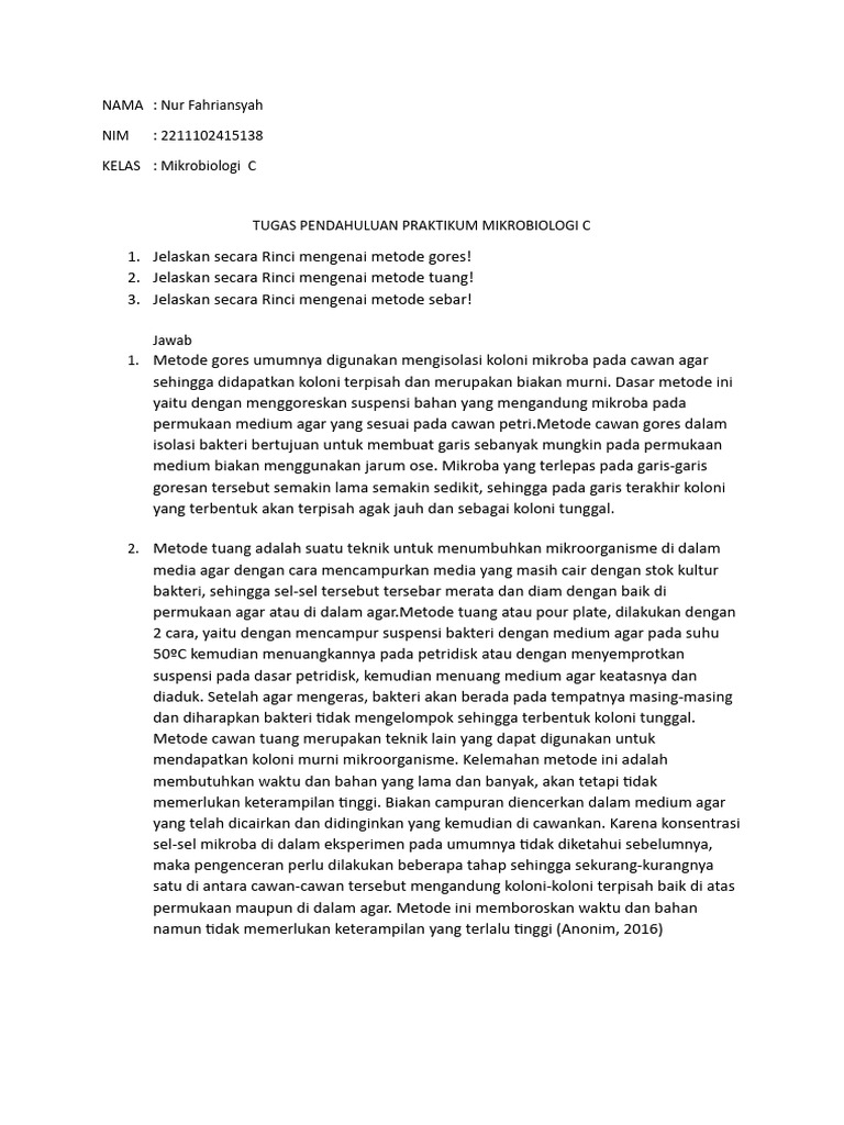 Tugas Pendahuluan Praktikum Mikro | PDF | Sains & Matematika