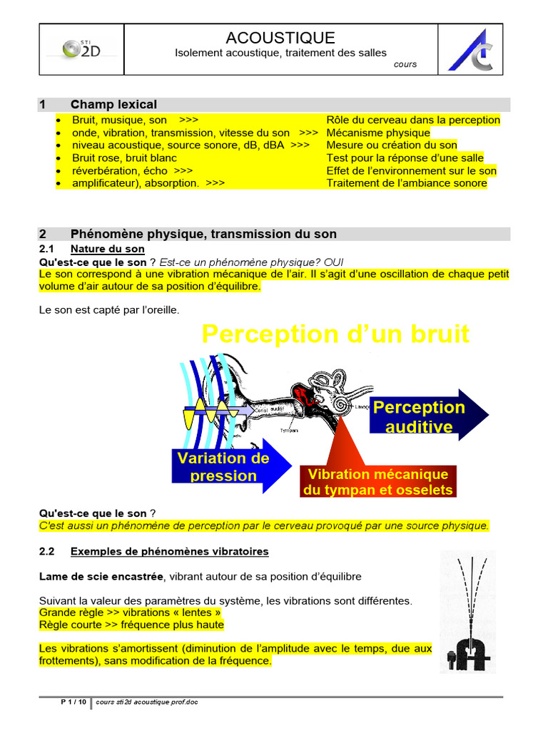 Cours Sti2d Acoustique | PDF | Son | Vagues