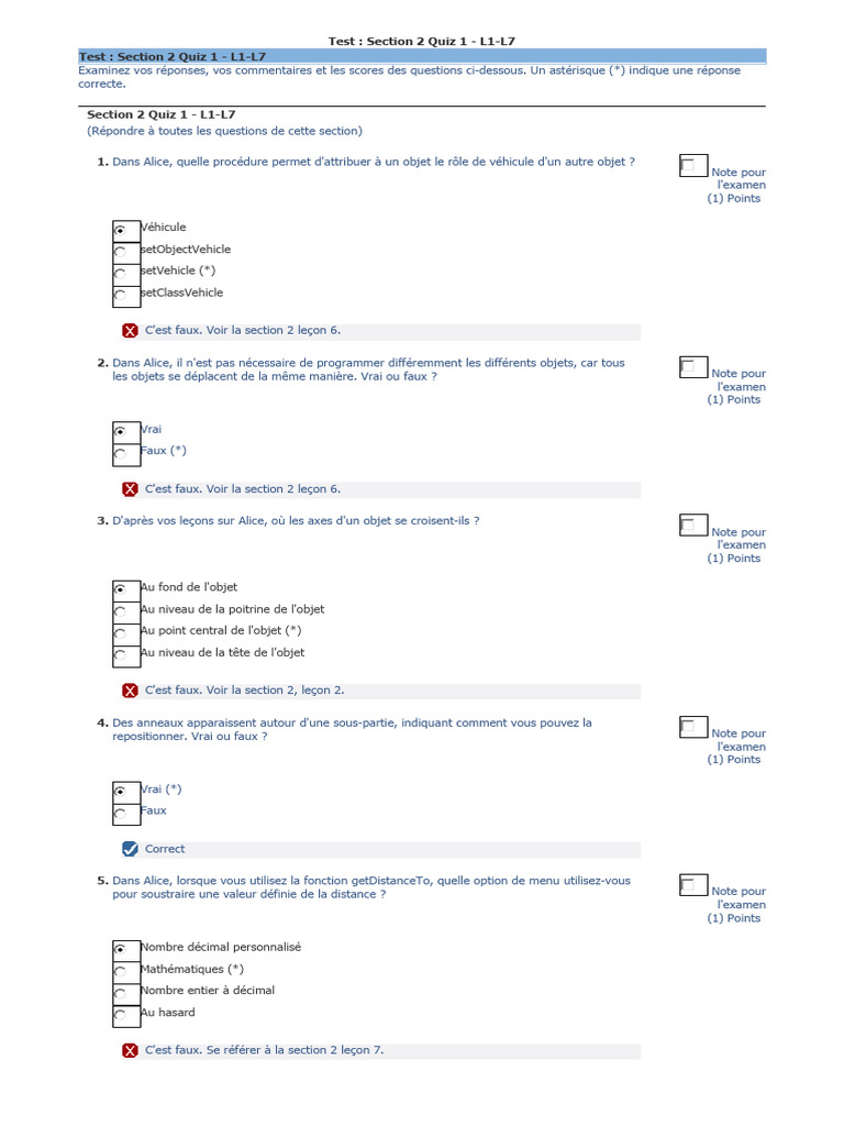 Test Section 2 Quiz 1 - L1-L7 | PDF | Programmation informatique ...