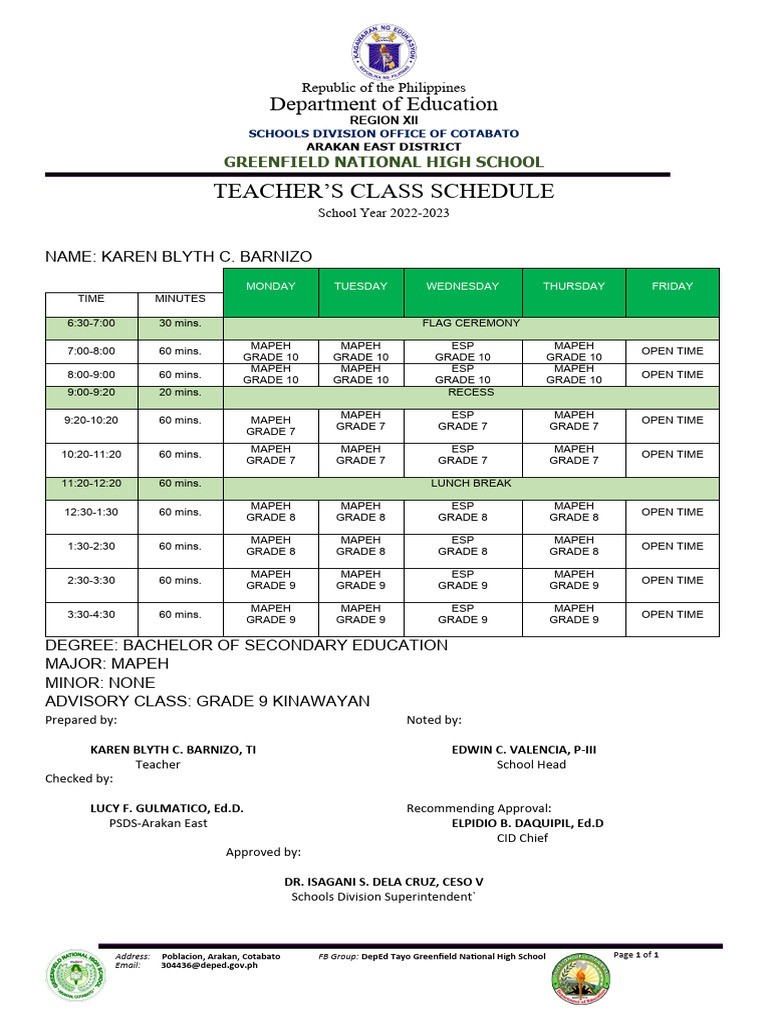 Teacher Schedule | PDF | Public Administration | Government Institutions