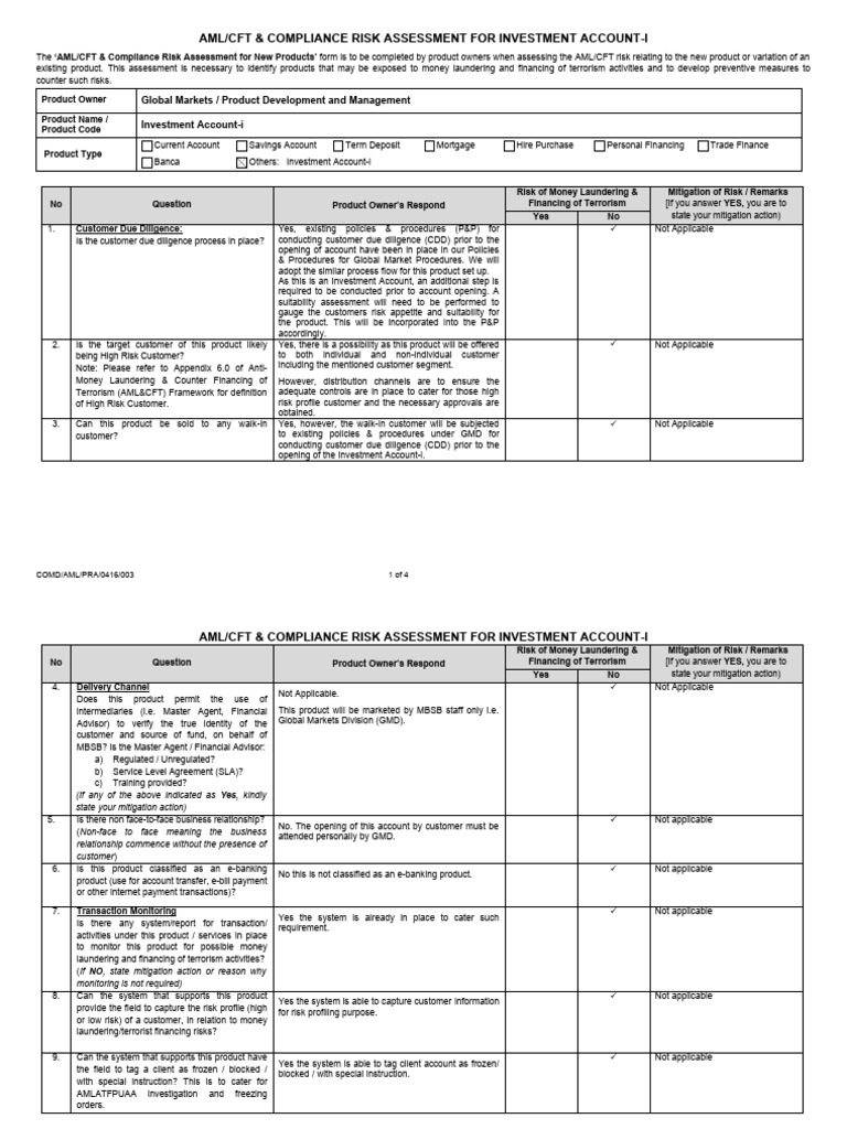 Sample of AML-Risk-Assessment - Investment Account-I | PDF | Law