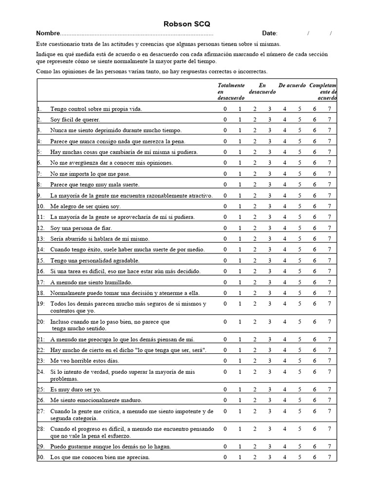 Robson Autoconcepto Cuestionario y Normas | PDF | Sicología