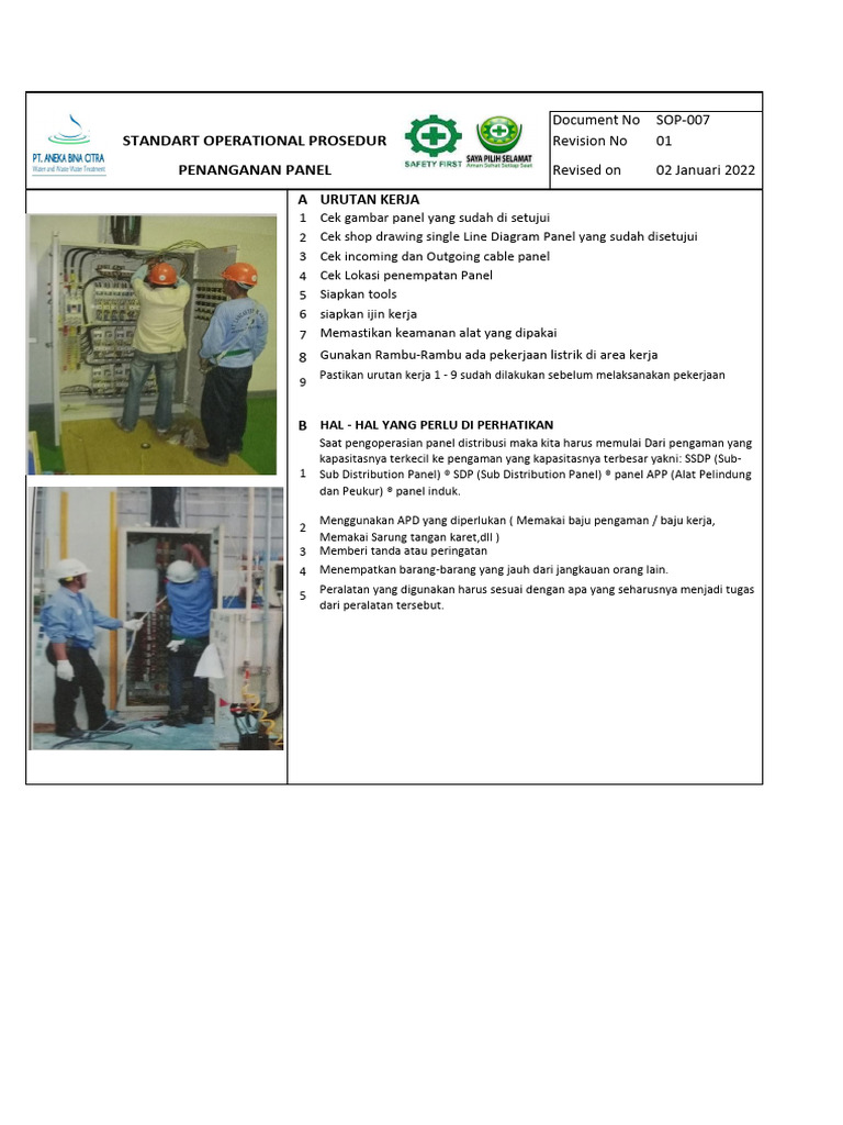 Sop Penanganan Panel | PDF