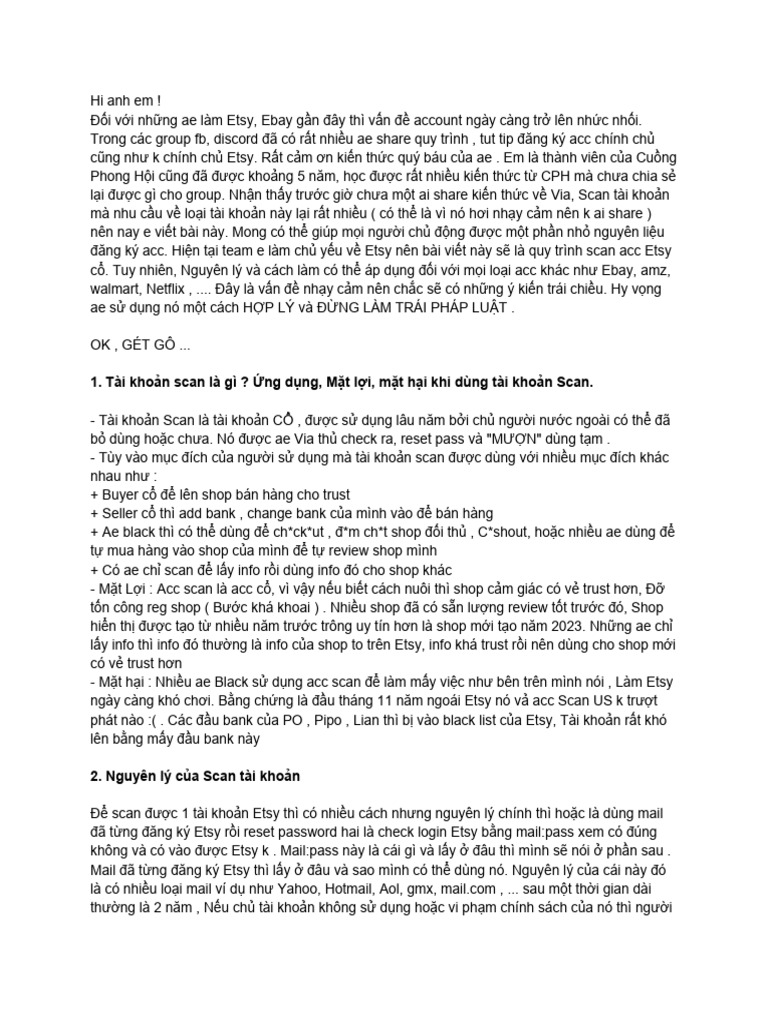 (BLACK HAT) Full Quy Trình Scan Etsy, Ebay, Facebook, ... Phân Lo I Và Cách S D NG | PDF