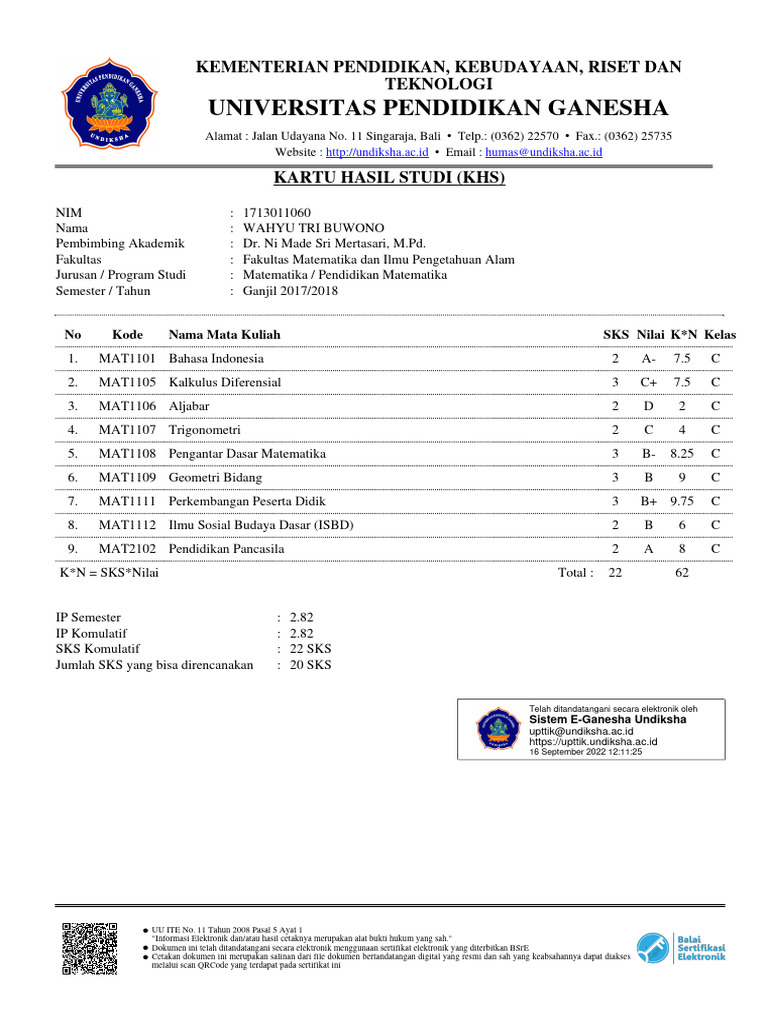 KHS Ganjil 2017-2018 | PDF