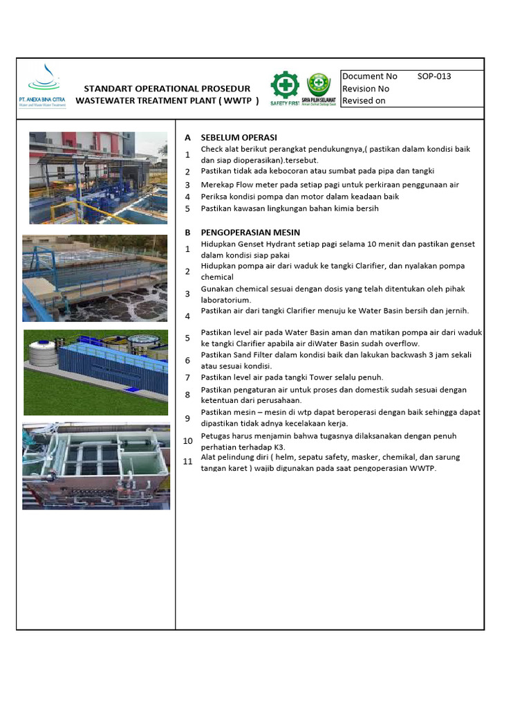 SOP Pengoperasian WWTP dan K3 | PDF