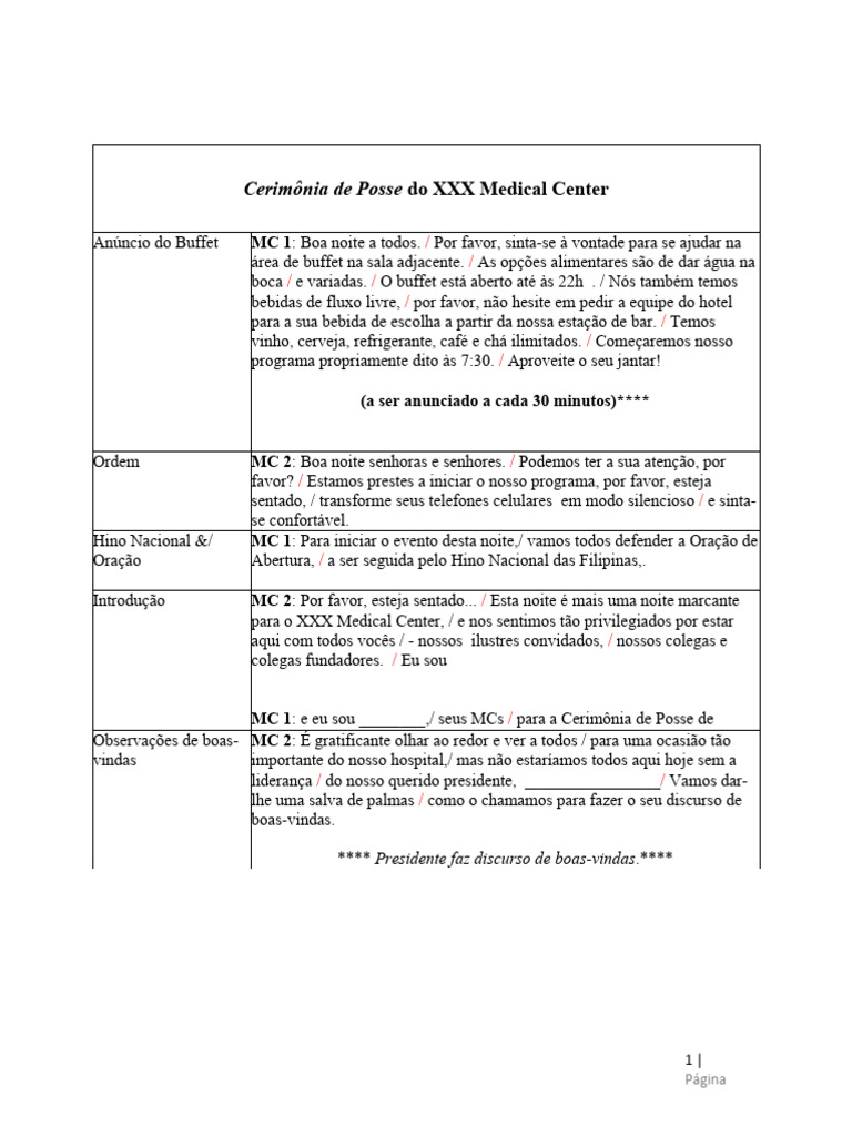 Script Do Mestre de Cerimônias Da Cerimônia de Posse | PDF