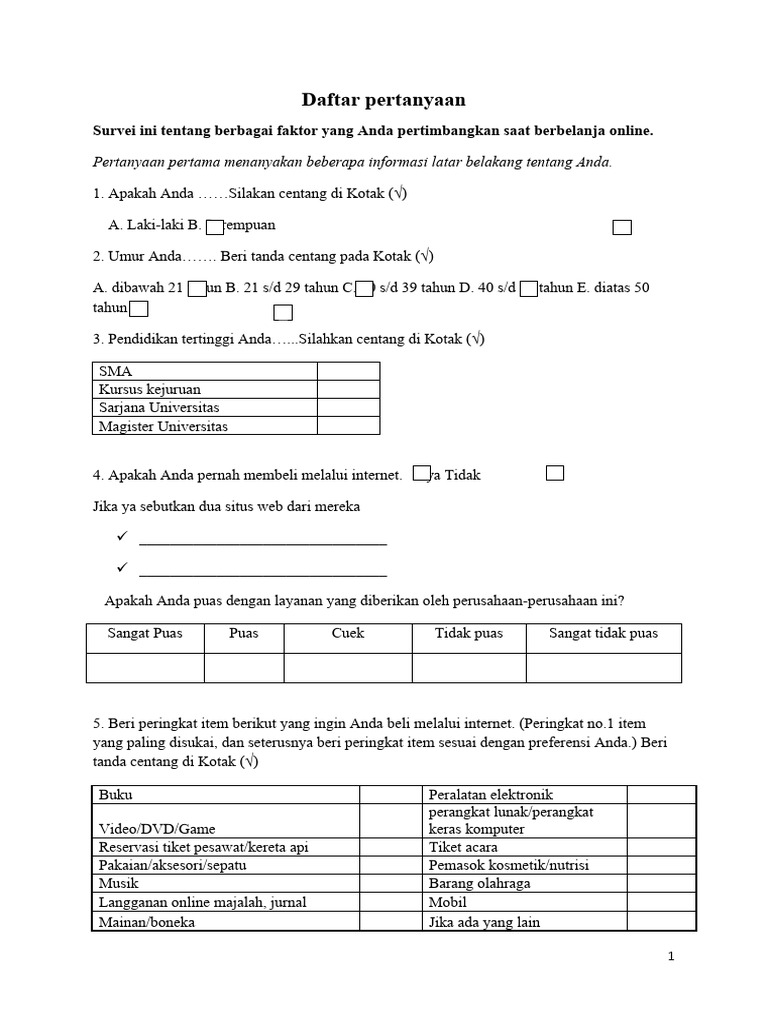 Kuesioner Survei Pemasaran Digital Konsumen Online | PDF