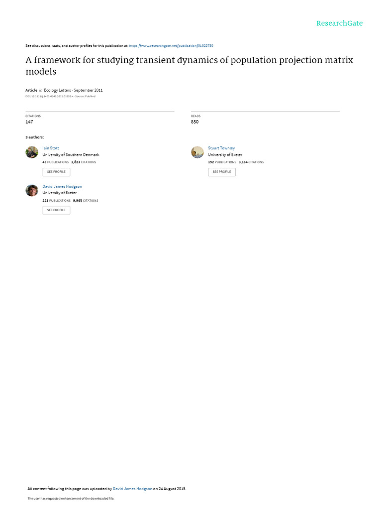 A Framework For Studying Transient Dynamics of Population Projection ...