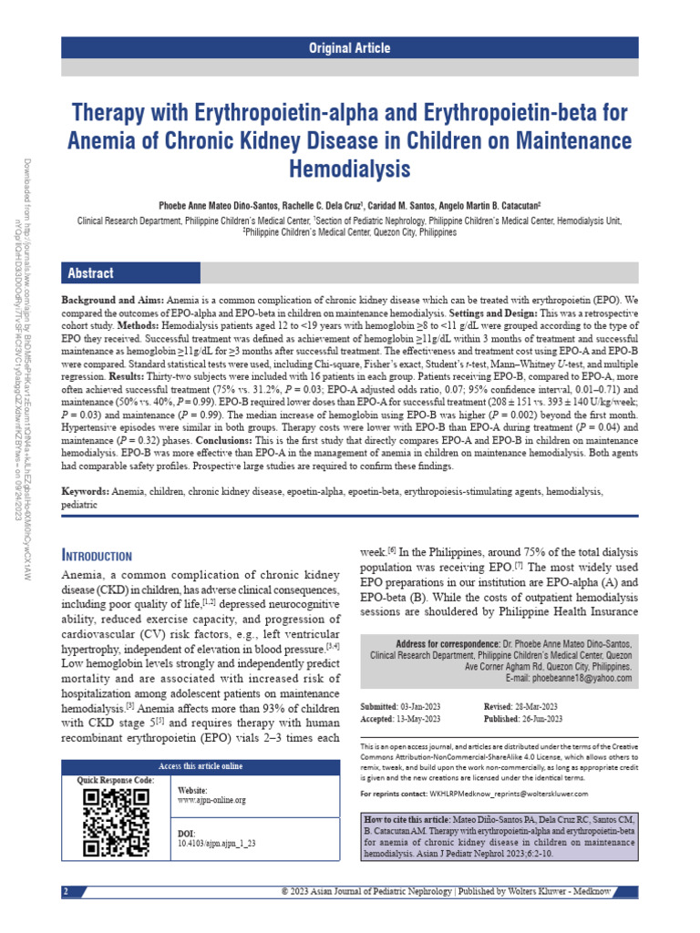 Therapy With Erythropoietin Alpha And.2 | PDF | Hemodialysis | Chronic ...