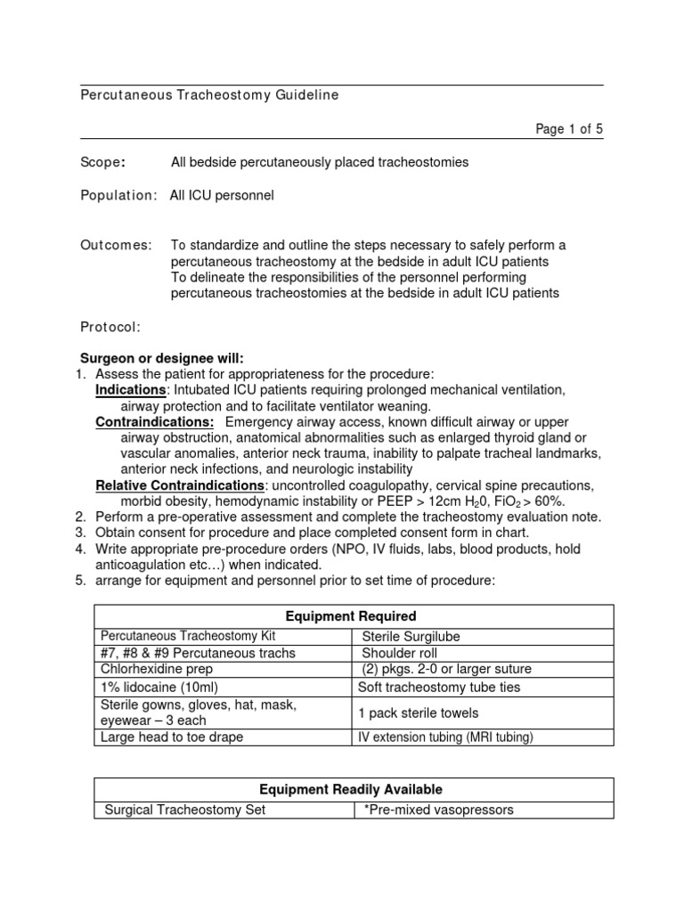 Percutaneous Tracheostomy Guideline - 3.26.14 - June 2014 | PDF ...