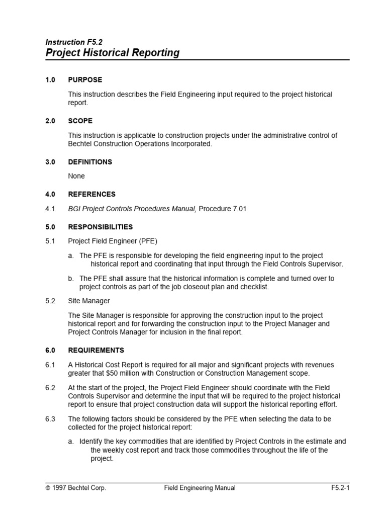 Project Historical Reporting Guidelines | PDF