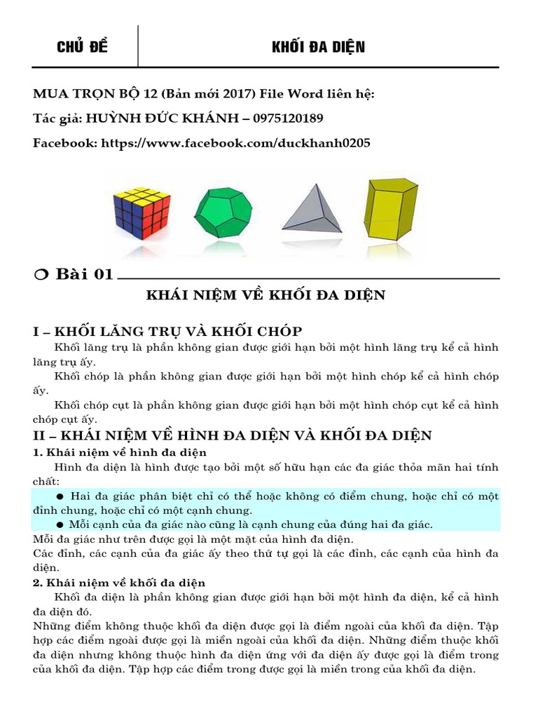 Ly Thuyet Va Bai Tap Trac Nghiem Chuyen de Khoi Da Dien Huynh Duc Khanh | PDF