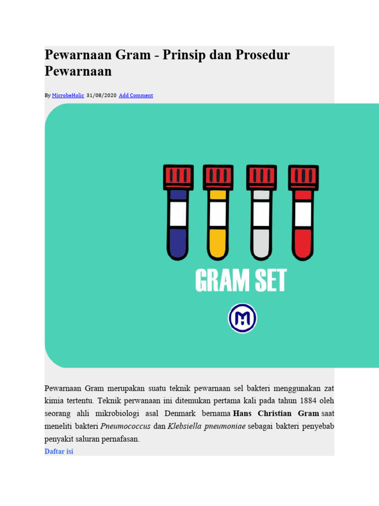 Pewarnaan Gram - Prinsip Dan Prosedur Pewarnaan | PDF