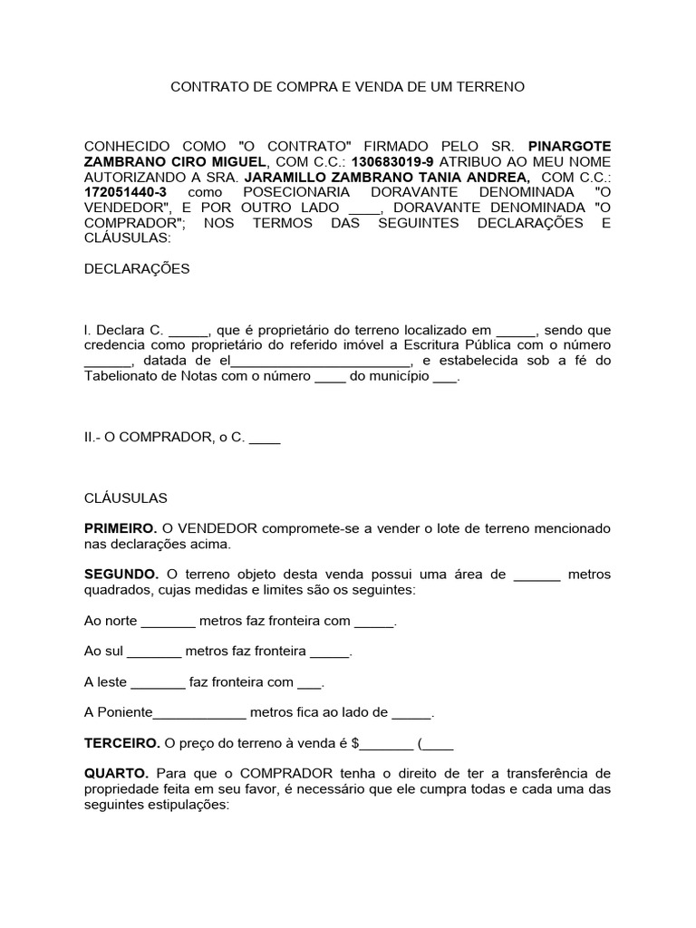 Formato de Contrato de Compra de Terreno | PDF