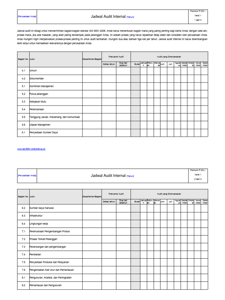 Contoh Jadwal Audit Internal | PDF
