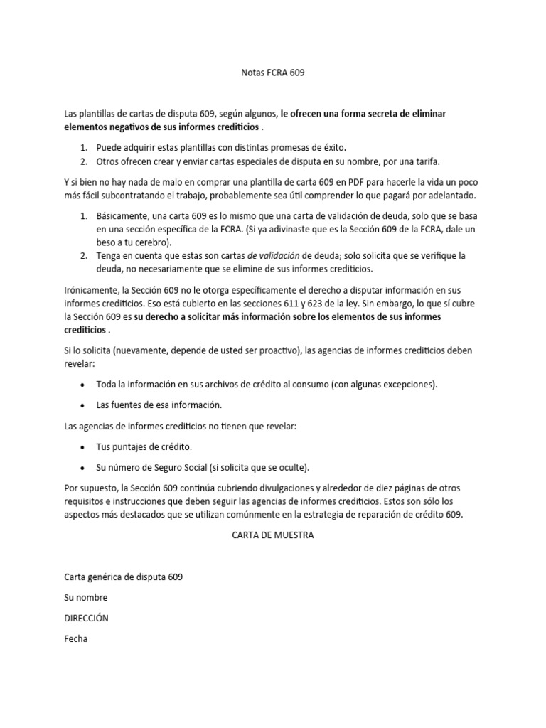 Carta Genérica de Disputa de Crédito 609 | PDF | Economias