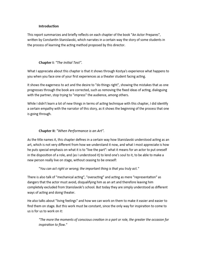 Summary and Reflection of The Book An Actor Prepares | PDF | Attention ...