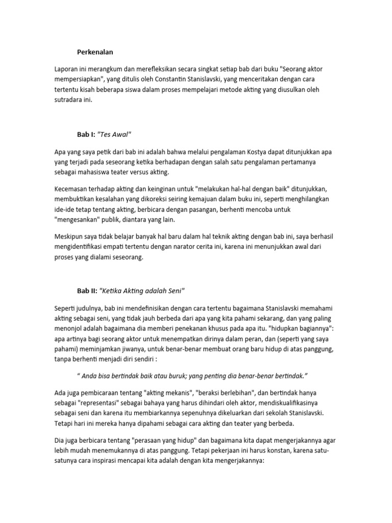 Ringkasan Metode Akting Stanislavski | PDF | Filsafat | Pengembangan Diri