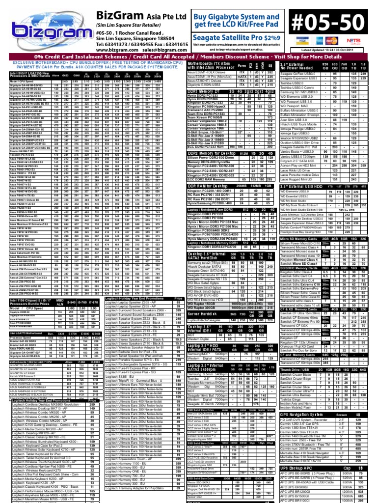 Bizgram Asia Sim Lim Square - Retail Pricelist Singapore Dollars | PDF ...