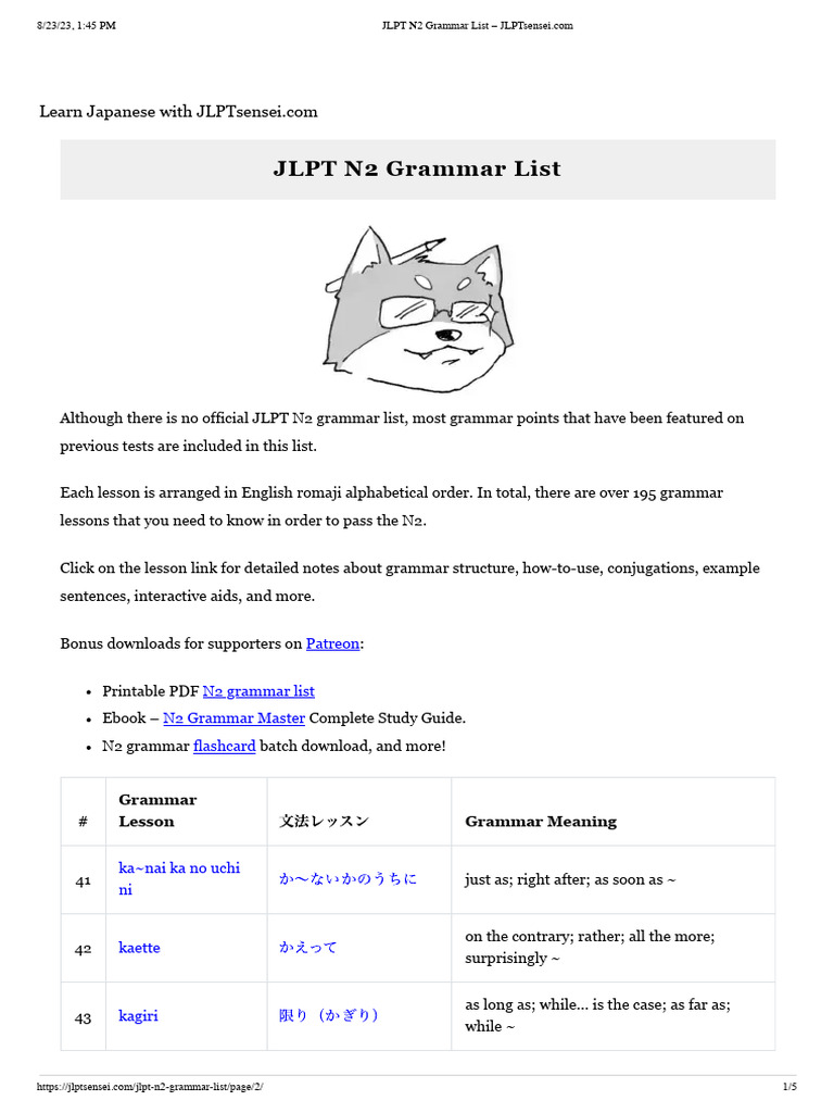 Comprehensive JLPT N2 Grammar List | PDF | Japan | Language Families