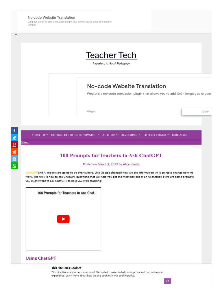100 Prompts for Teachers to Ask ChatGPT - Teacher Tech | PDF | Learning ...