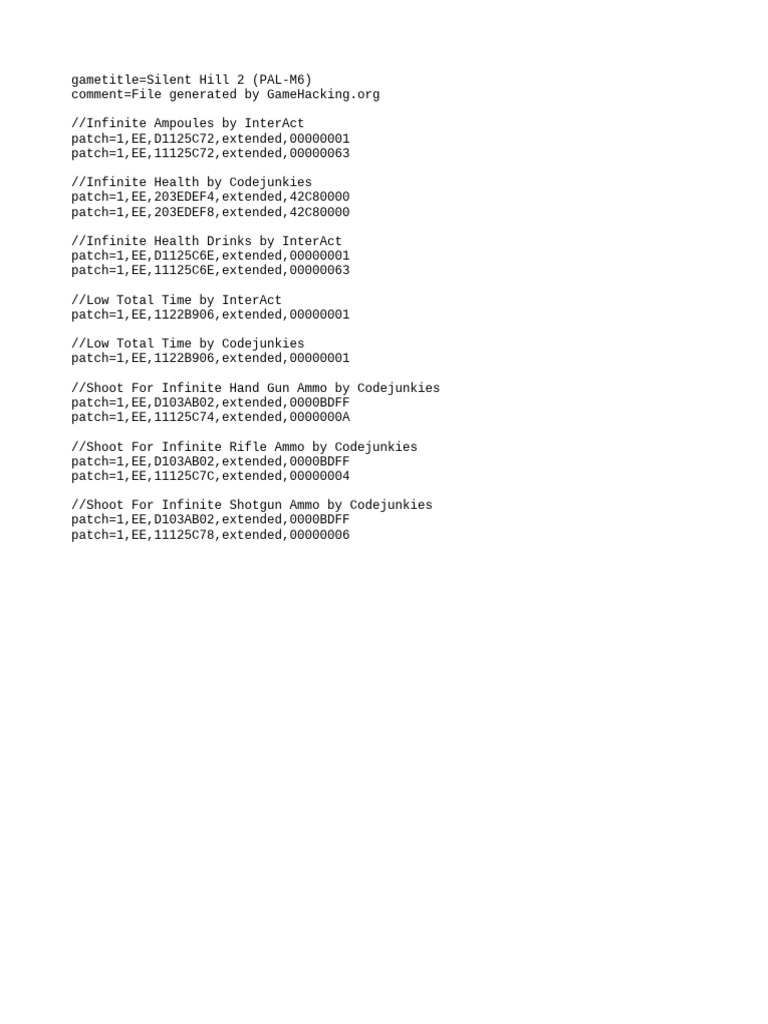 Silent Hill 2 Cheat Codes Guide | PDF
